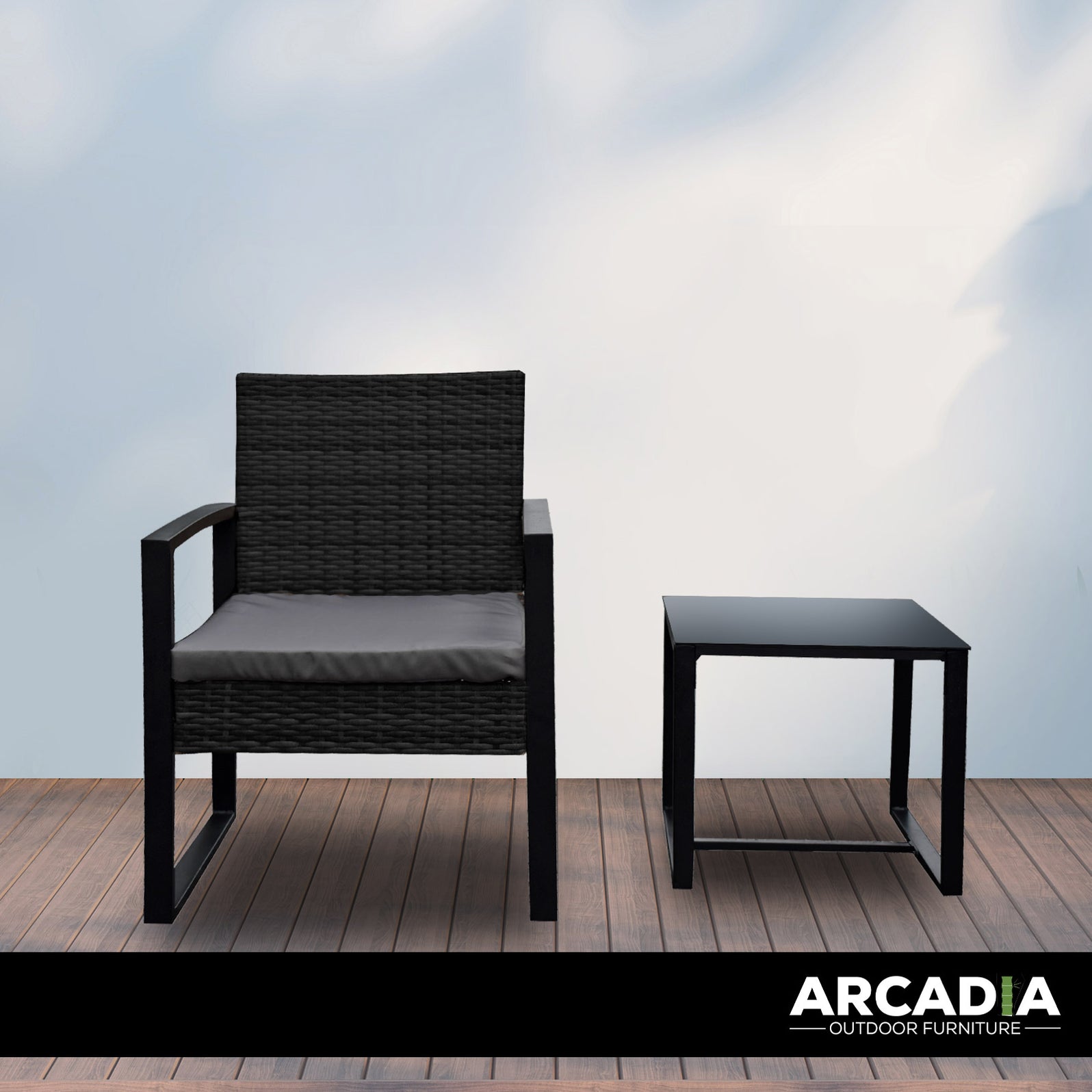 Arcadia Furniture Outdoor 3 Piece Wicker Rattan Patio Set Garden Patio